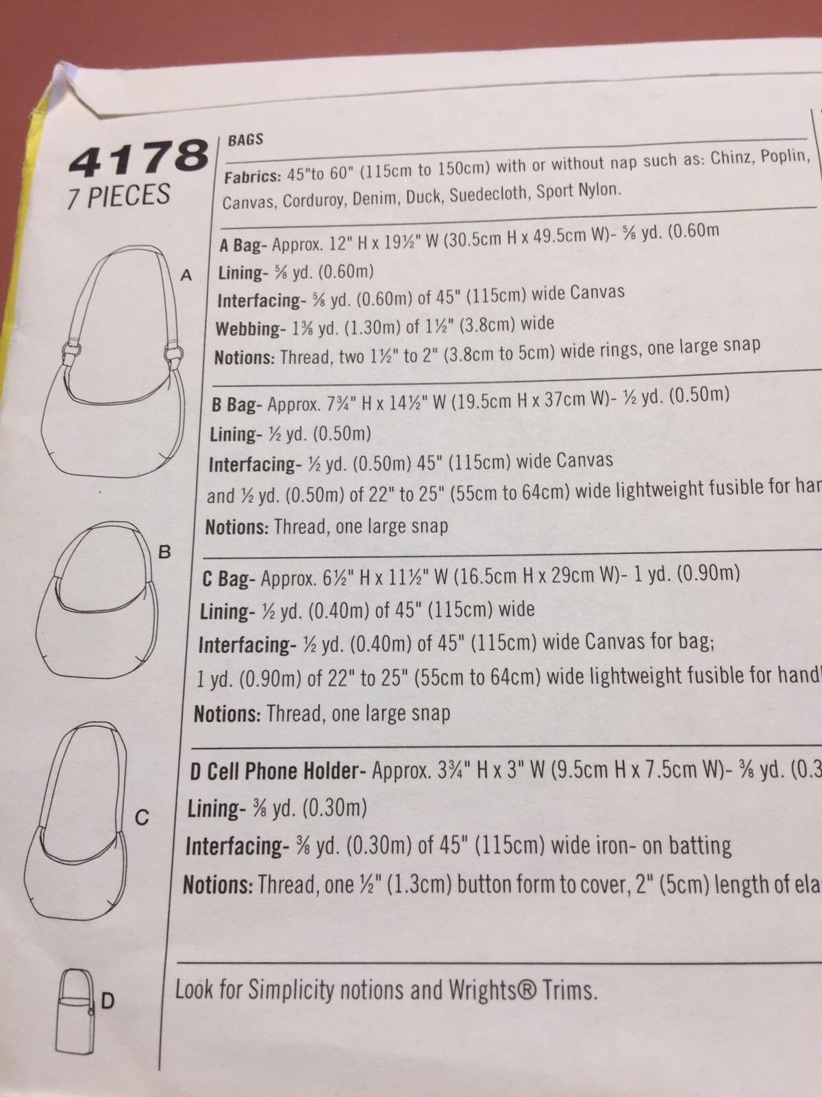 Simplicity Pattern #4178 Bags & Cell Phone Holder Uncut | eBay