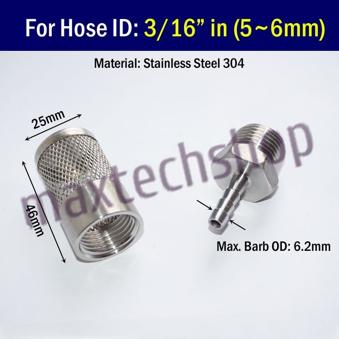Stainless Steel 3/16" in 5mm ~ 6mm Hose Barb Filter Strainer Mesh Pipe ...
