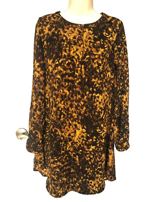 Merona Size S Brown Roll Tab Long Sleeve Knee Length Shift Dress Women ...