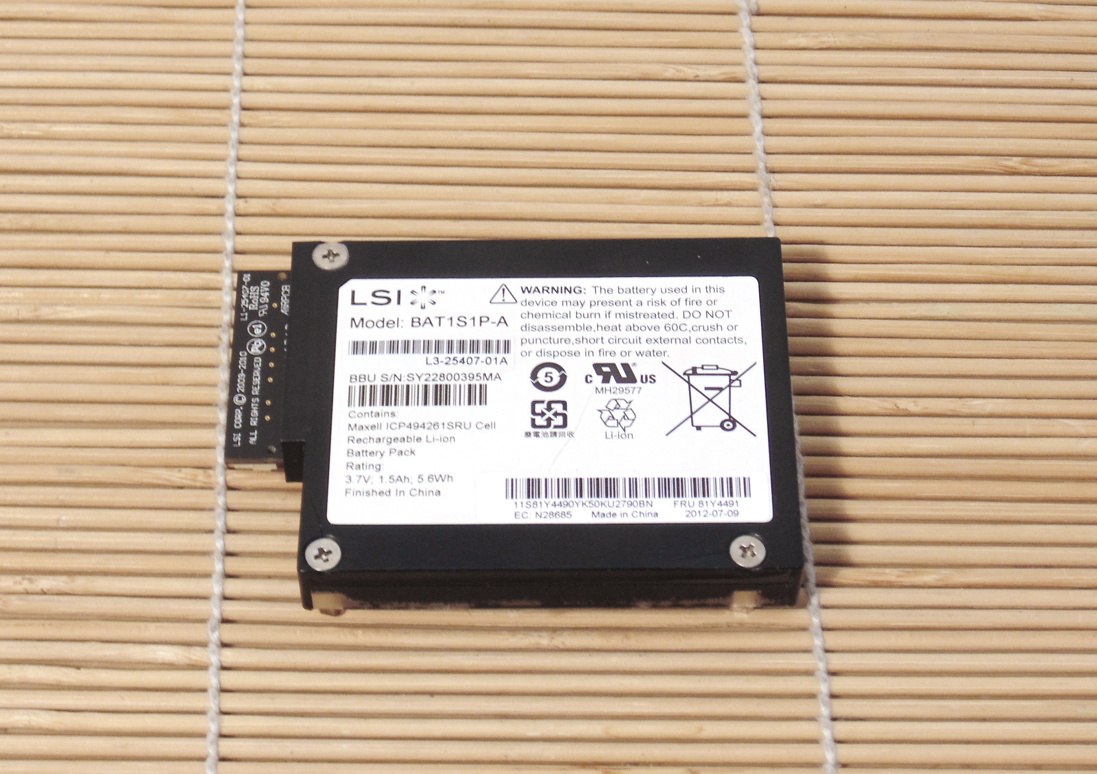 LSI BAT1S1P-A Mega Raid IBBU09 BATTERY RECHARGEABLE LI-ION L3-25407 ...