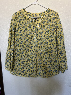 Talbots Yellow Floral Blouse Size Medium Petite | eBay