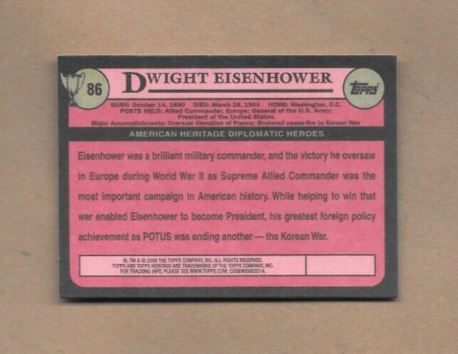2009 American Heritage Dwight Eisenhower Diplomat Card #86 U.S ...