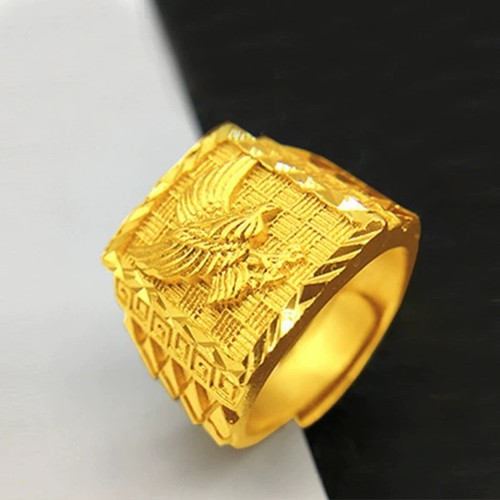 Luxury 24K 9999 Pure Gold real gold Men's Eagle Opening Ring Adjustable ...