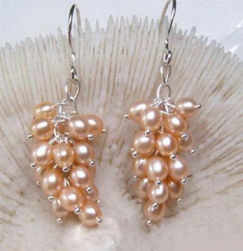 New Fashion Genuine Pink Pearl Grape Silver Hook Dangle Earrings | eBay