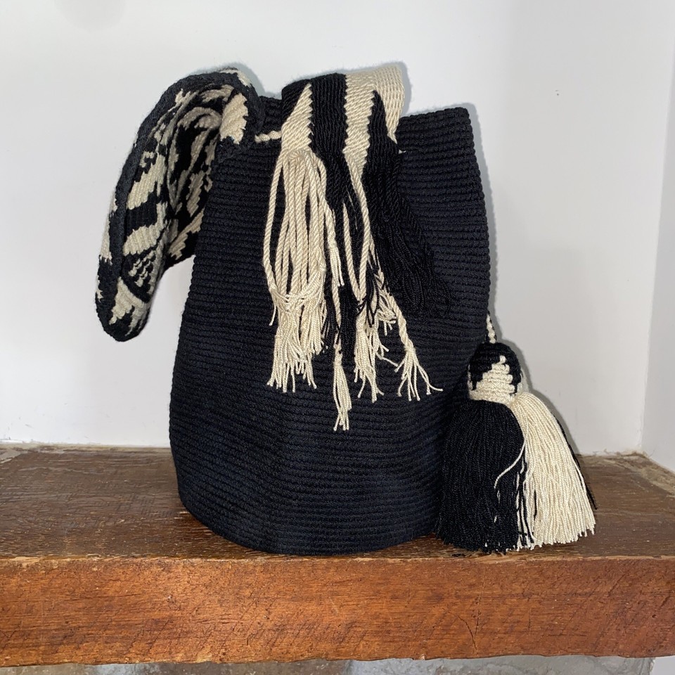 Authentic 100% Wayuu Mochila Colombian Bag Large Size Black Butterflies ...