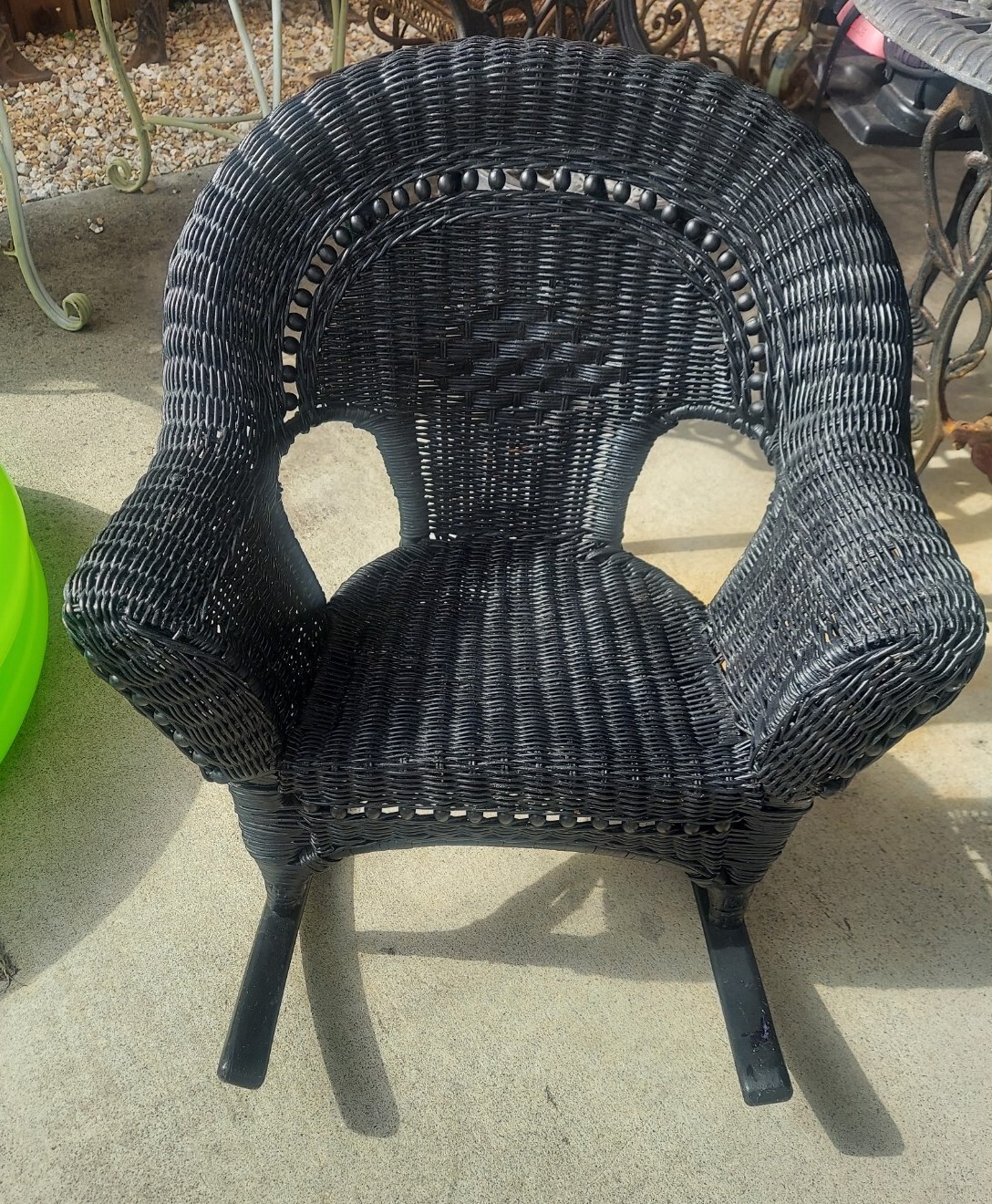 Vintage Black Wicker Rocker With Wooden Runners Child's Rocking Chair ...
