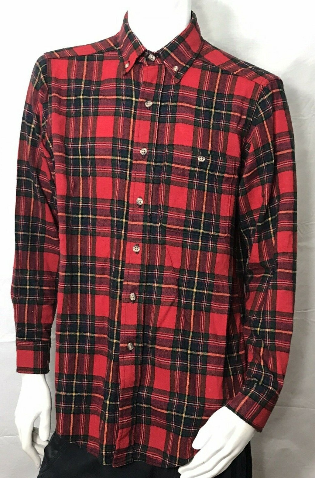 Vtg Woolrich Red Plaid Wool LS Shirt 162404 Men's Size Medium Button ...