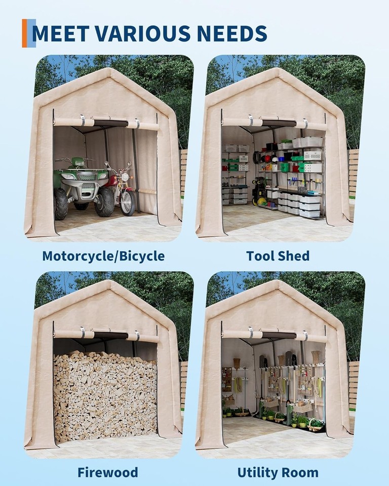 7x15 FT Portable Storage Shed Shelter Garage Carport Canopy Outdoor ...