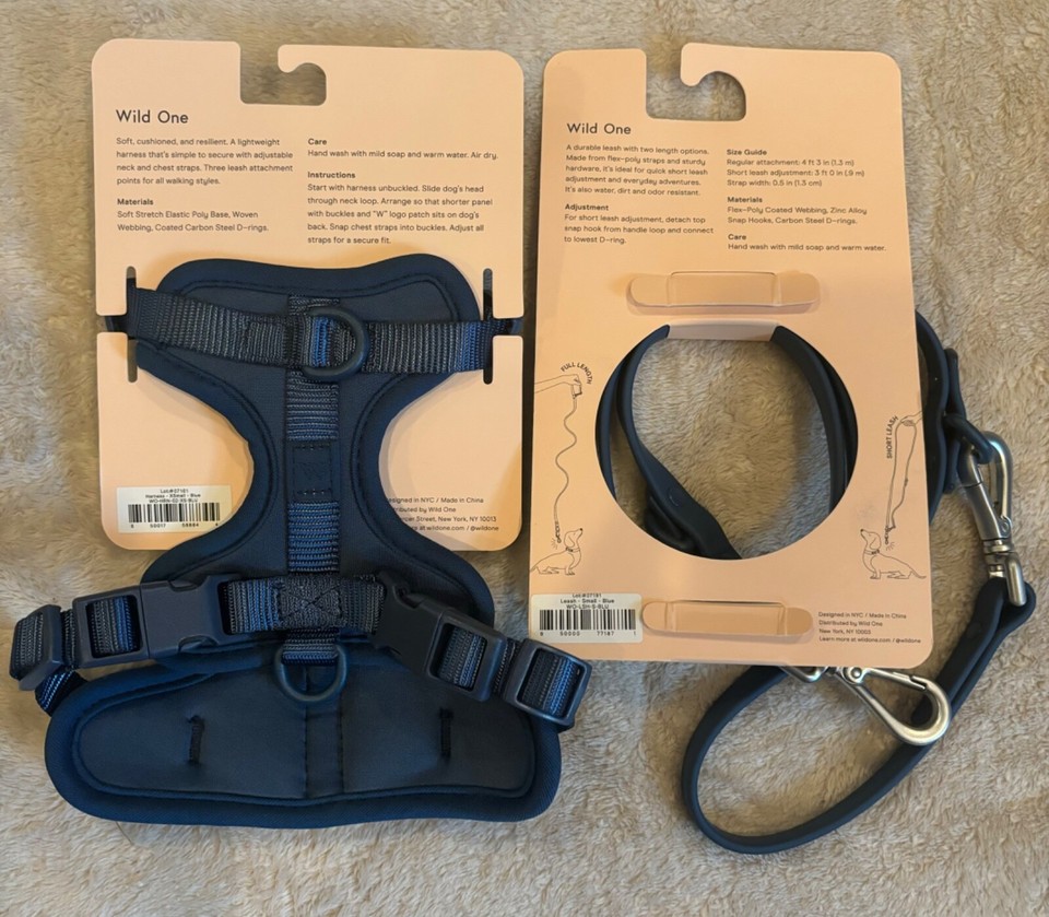 Wild One Bundle Small Dog Leash + XS Extra Small Harness Yorkies Navy ...