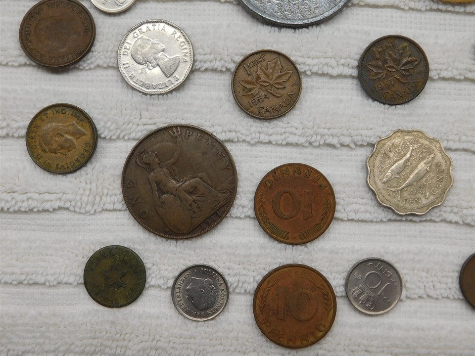 Lot of 39 Vintage Foreign Coins and Tokens of The World Everything For ...