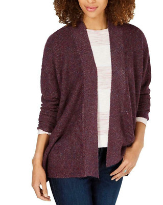 Style & Co Women's Large Marled Open Front Cardigan Sweater Purple New ...