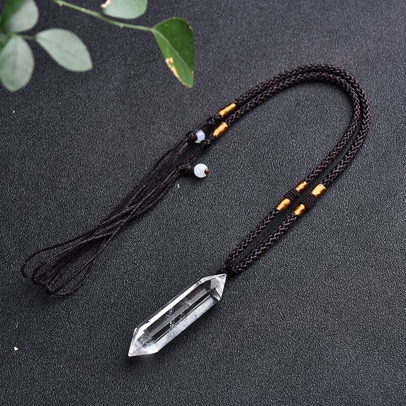 White Colorless Quartz Crystal Hexagonal Point Pendant Healing Amulet ...