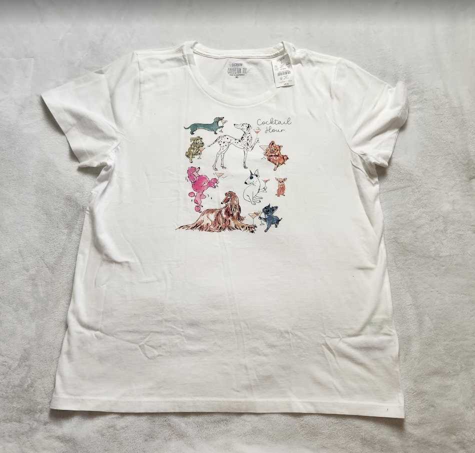 New women's J Crew Factory collector tee dogs martinis cocktail hour t ...