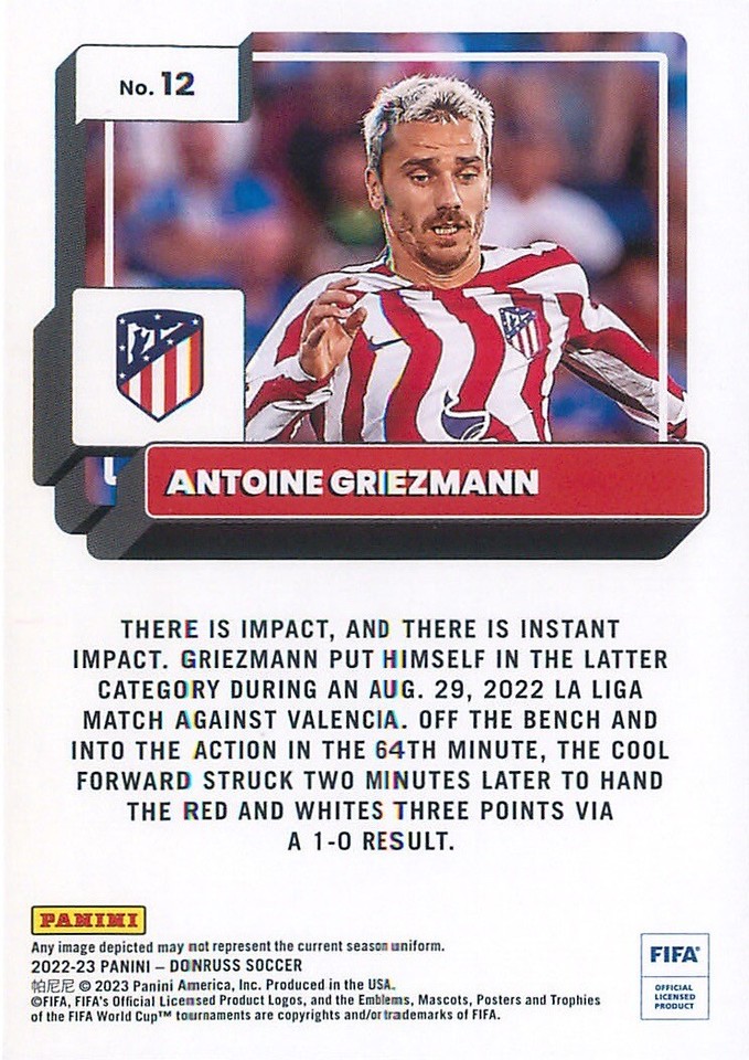Antoine Griezmann 2022-23 Panini Donruss Soccer Base Card #12 Atletico ...