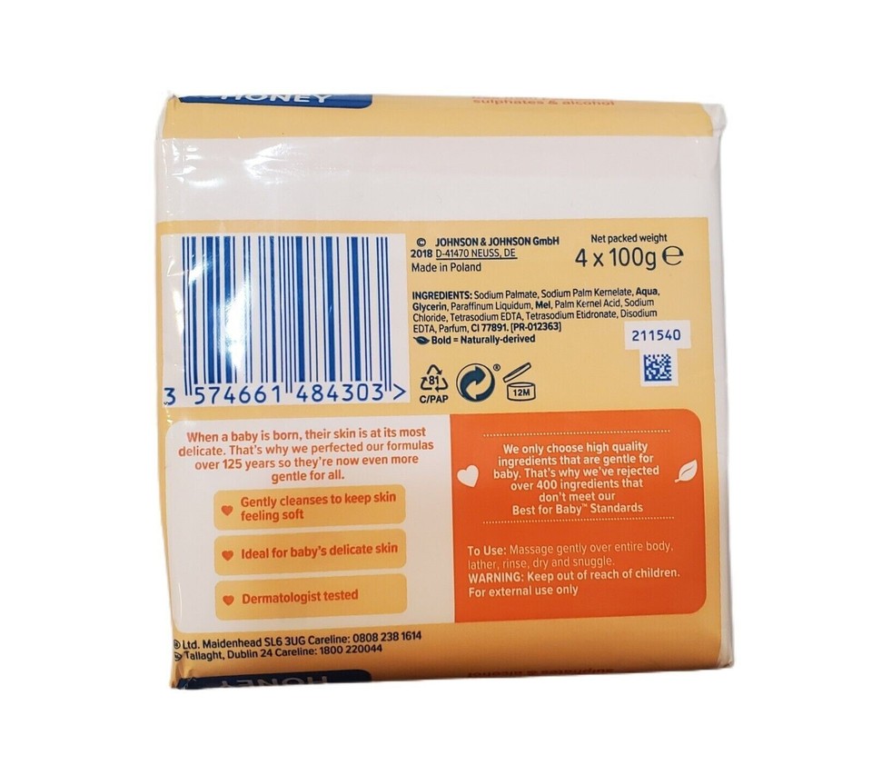 Johnson's Baby Honey Soap 100g 4 Pack – Ideal for Babies' Delicate Skin ...