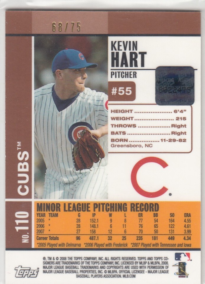 2008 Topps Co-Signers Autograph Hyper Plaid Bronze /75 KEVIN HART RC ...