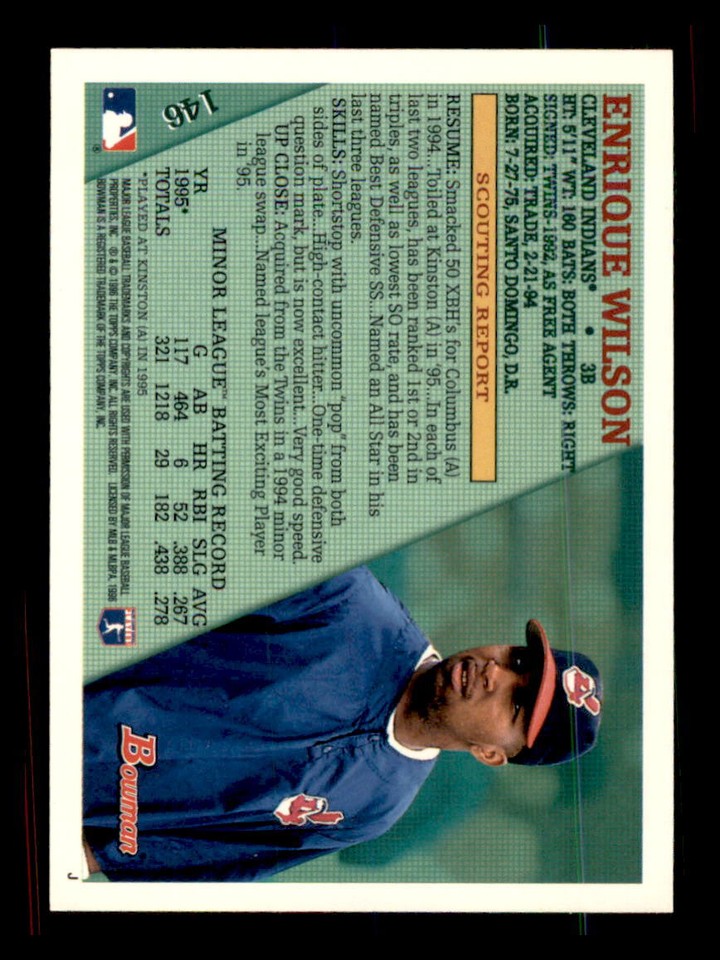 1996 Baseball Bowman Enrique Wilson Cleveland Indians #146 1 | eBay
