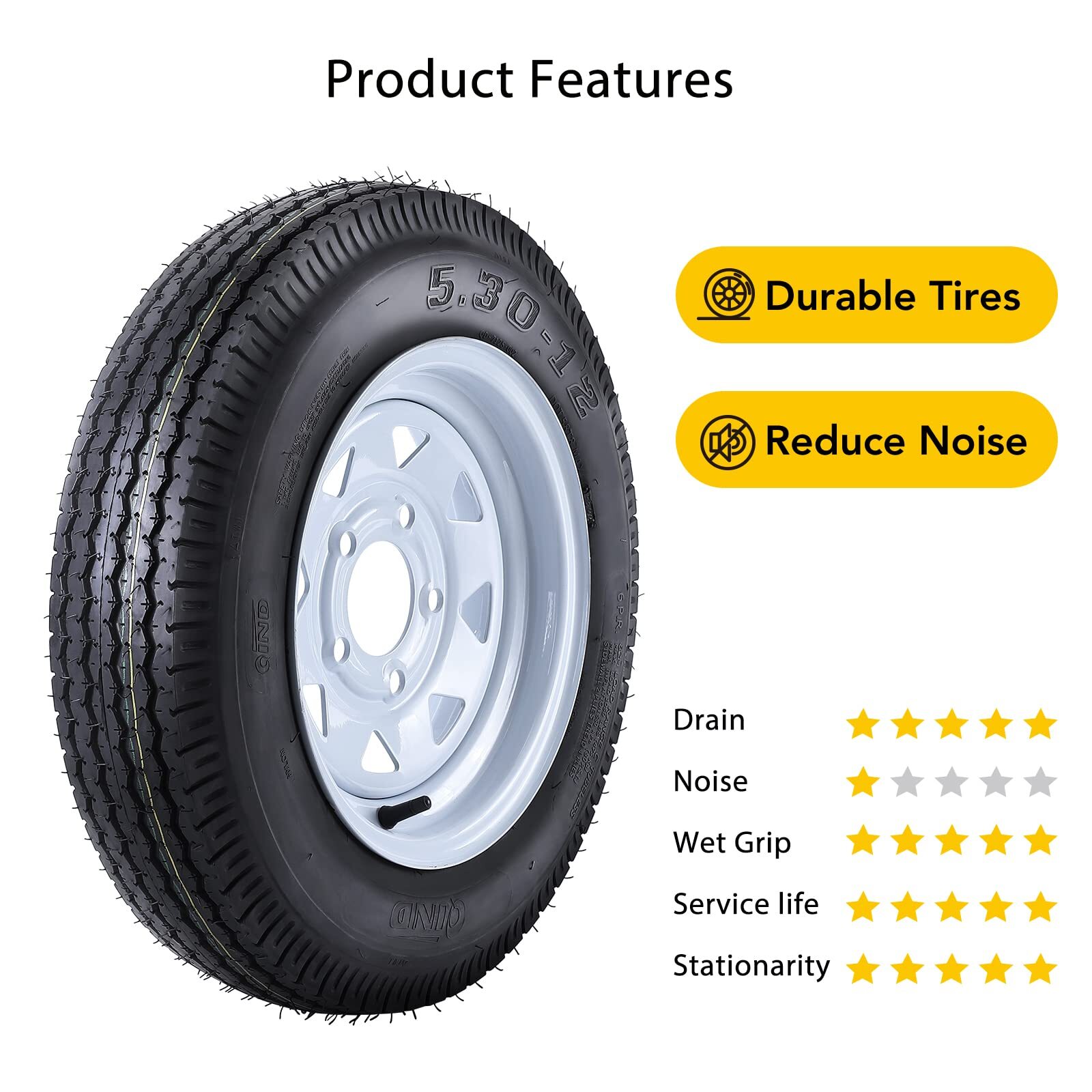 2Pack 4.80-12 4.80x12 480-12 4.80-12 Trailer Tires with 12'' Rims 5 Lug ...