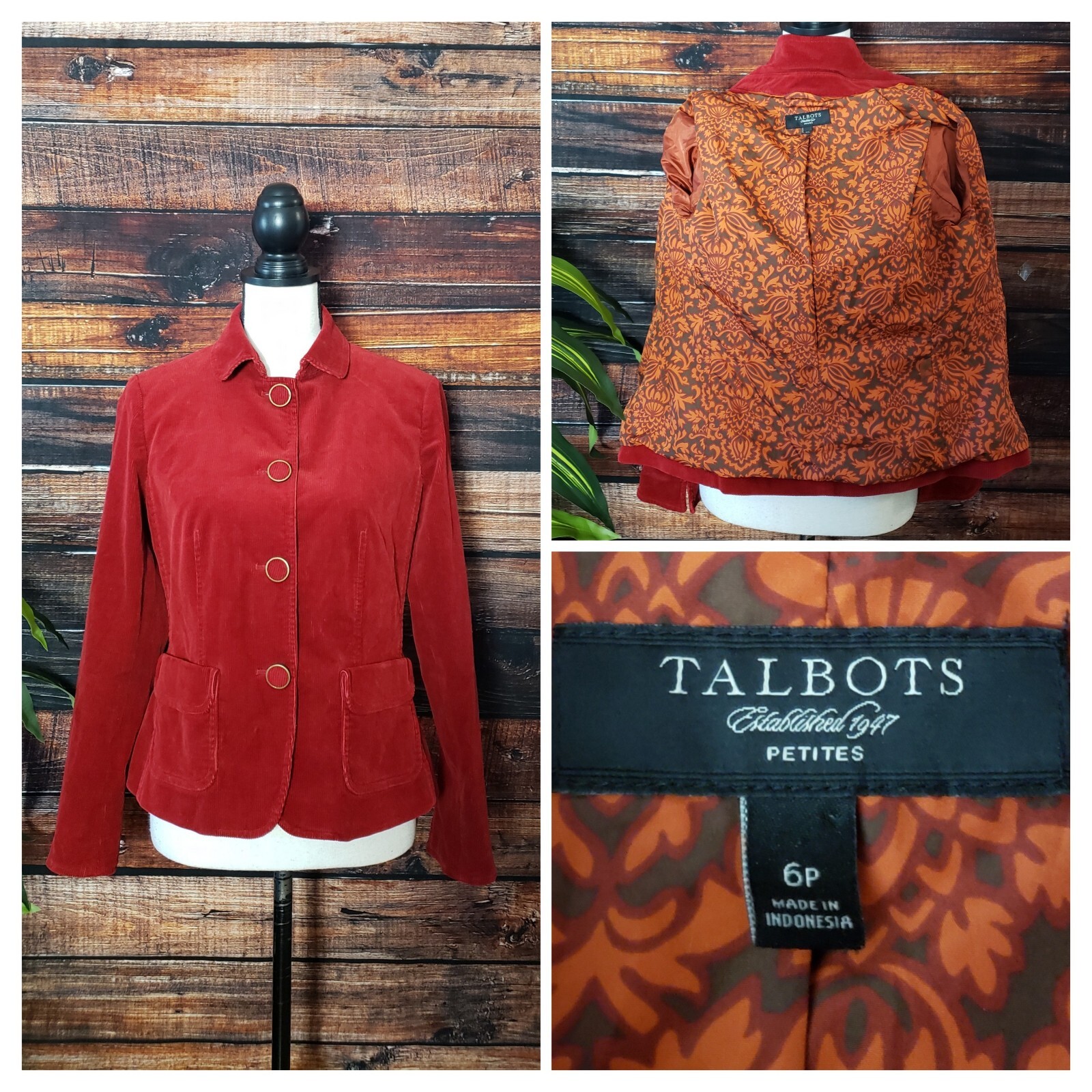 Talbots Jacket Size 6P 6 Petite Corduroy Womens Lined… - Gem