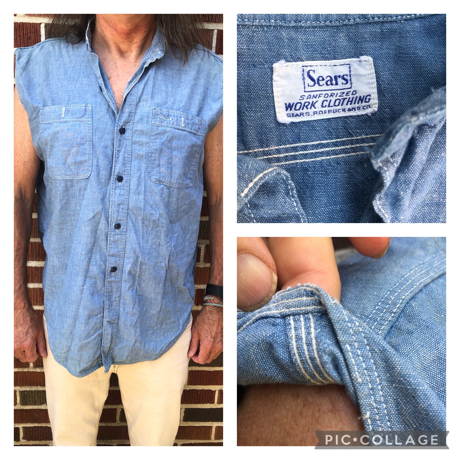 Vintage Work Shirt SEARS Distressed 60s Workwear Den… - Gem