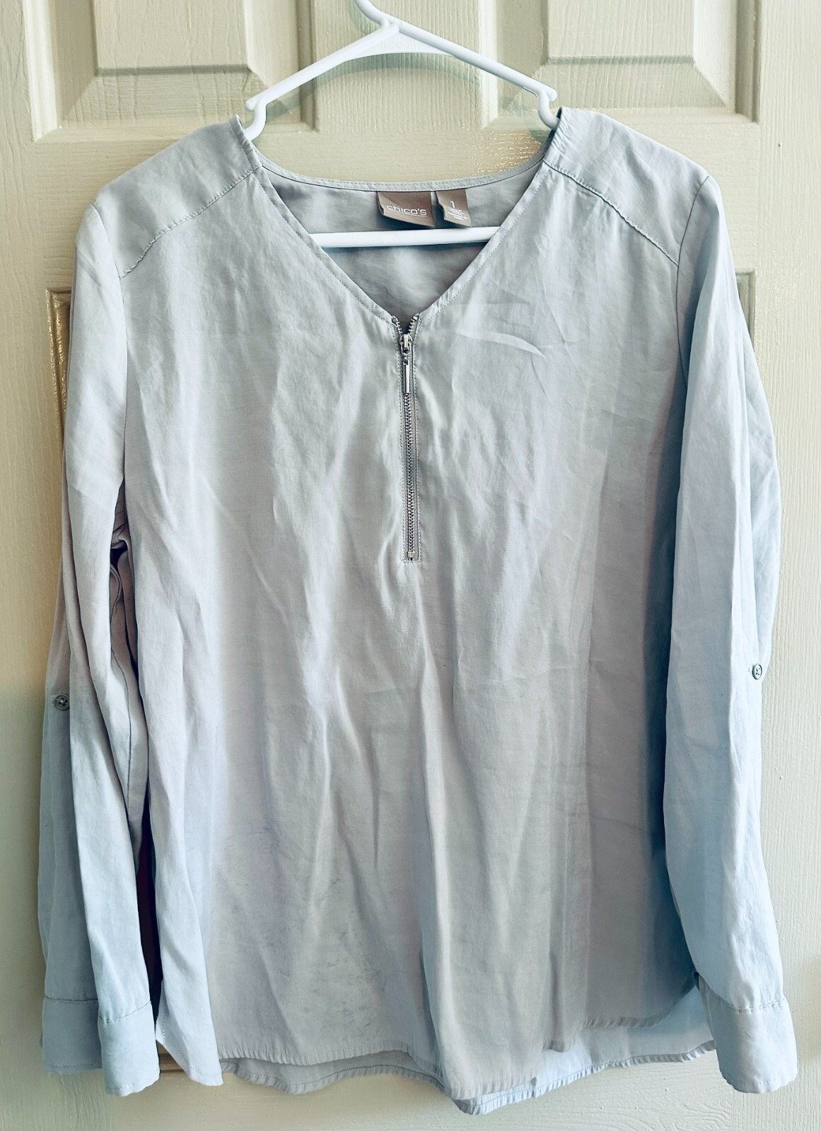 Chico size 1 pale blue half zip long sleeve top | eBay