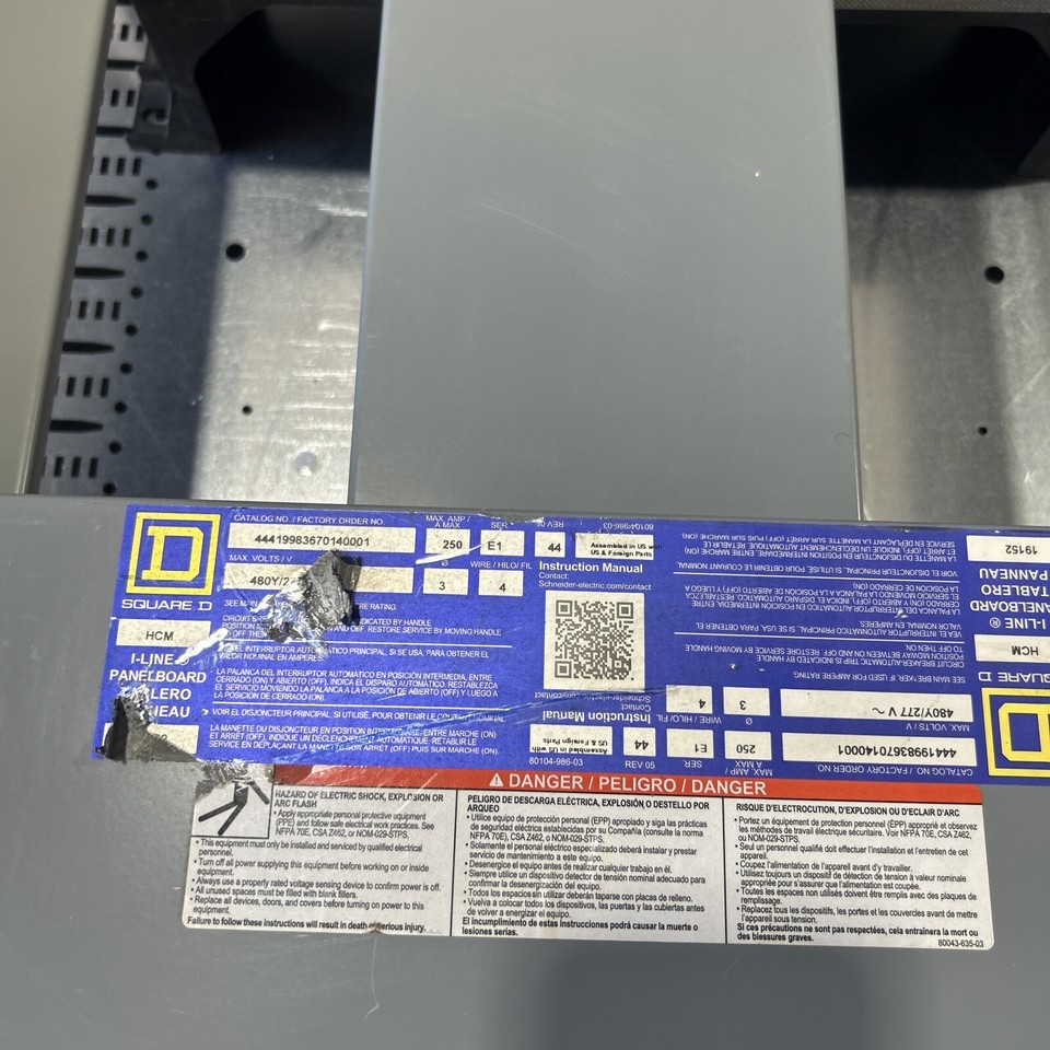 Square D HCM 250A 480Y/277V 3PH MLO I-Line Panel INTERIOR | eBay