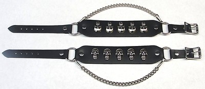 Black Full Grain Leather Boot Straps with SKULLS Adjustable Buckle ...