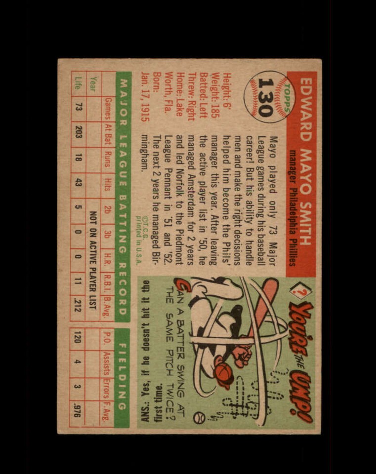 1955 Topps Baseball #130 Mayo Smith MG RC STARX 5.5 EX+ (CS133596) | eBay
