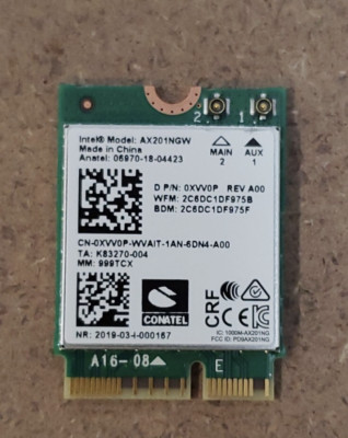 Intel Wireless Bluetooth WiFi Card Chip Model AX201NGW Dell D P/N ...