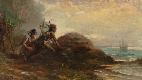 Native Americans Ship Ocean 40 x 22 in Rolled Canvas Print Old West ...