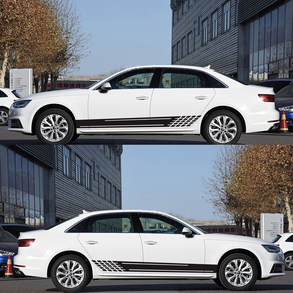 2pcs 78'' Black Racing Lattice Stripe Side Body Door Skirt Vinyl Decal ...