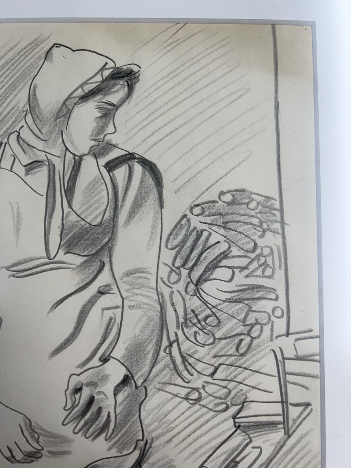 Pencil on Paper Drawing by Rita Roux of Women Sitting On Chair Framed ...