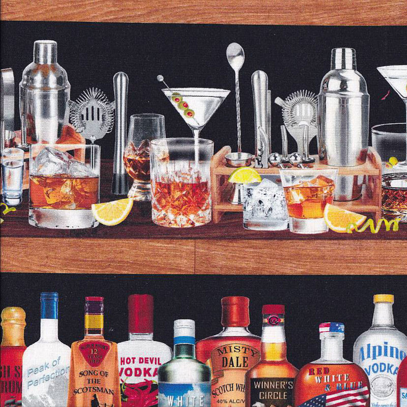 NEW Alcohol Bottles Spirits Cocktail Shaker Top Shelf Border Quilting ...