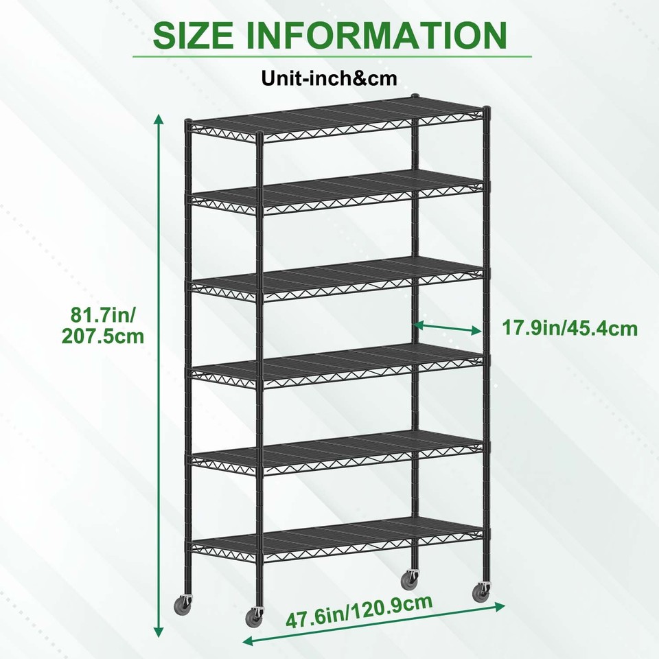 Wire Shelving Unit with Wheels Steel 6 Tier Heavy Duty Layer Rack ...