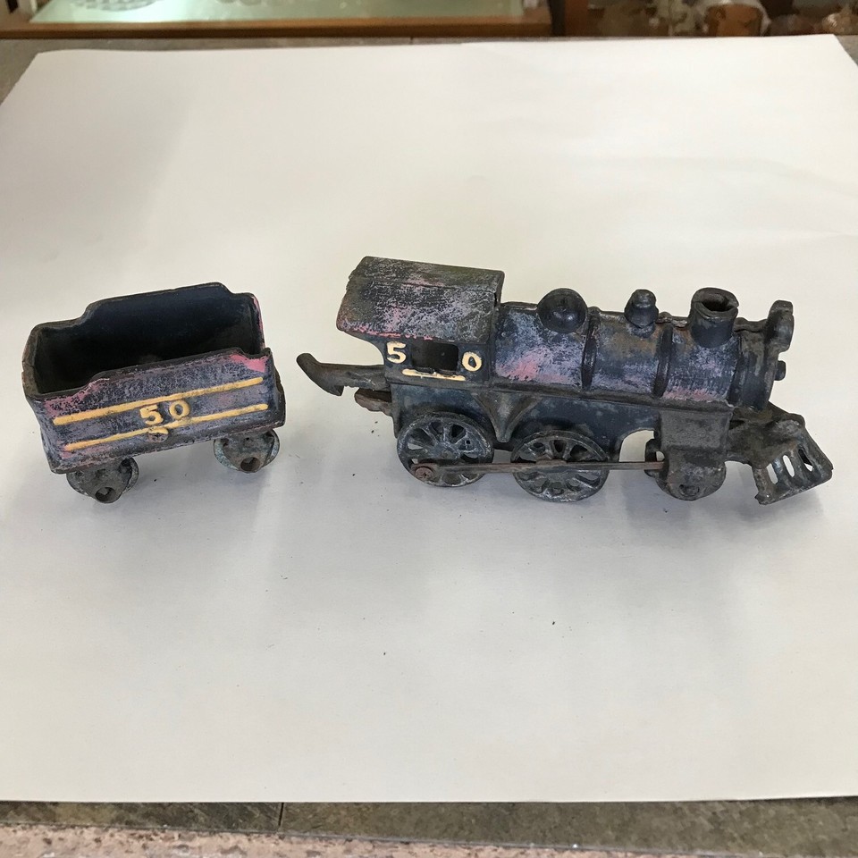 Antique Cast Iron Locomotive Train Coal Cart Toy "50" Vintage Engine | eBay