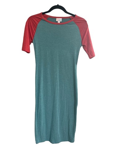 NWT LuLaRoe XXS Julia T-shirt Dress Coral Light teal Blue Baseball ...