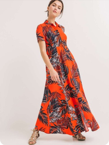 Promod Orange Blue Tropical Pattern Maxi Dress, Women's Size 10 NWT | eBay