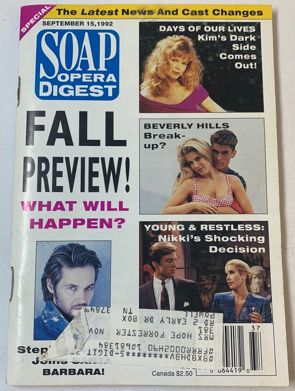 September 15,1992 Soap Opera Digest~BEVERLY HILLS 90210, DAYS OF OUR ...