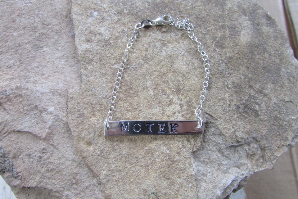 Motek Bracelet Handstamped Sterling Silver Bar Hebrew Word for Sweetie ...