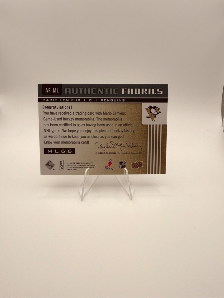 2011 12 SP Game Used Authentic Fabrics Jersey #AF-ML Mario Lemieux ...