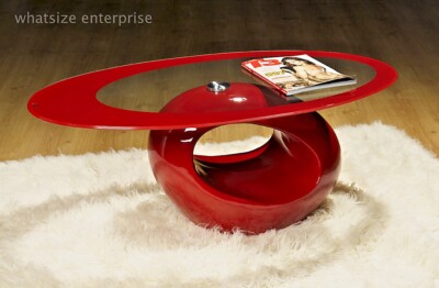 RED OVAL GLASS COFFEE TABLE CONTEMPORARY MODERN RETRO 757901269042 | eBay