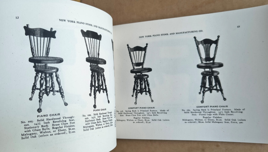 New York Piano Stool Mfr Co (1894) CATALOGUE Stools Chairs Duet+ Player ...