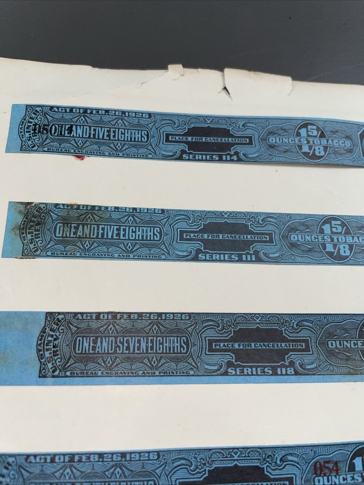 US Revenues:Taxpaid Tobacco Strip Stamp TG#s; 1926 Series 106-123, 1910 ...