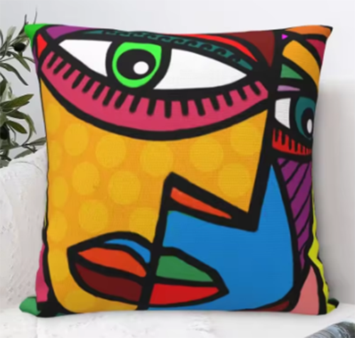 LINEL Picasso Inspired Abstract Mulitcolored Face Pillow Cover 18"x18 ...