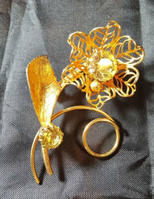 Vintage Rhinestone Flower Brooch Pin 2" Faux Citrine Vintage Jewelry ...