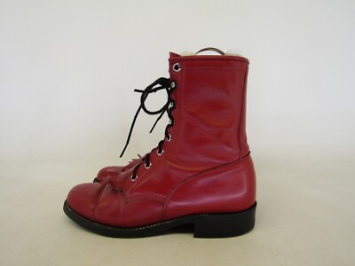JUSTIN Womens Size 6 B Red Leather Laces Kilt Cowboy Western Boots | eBay