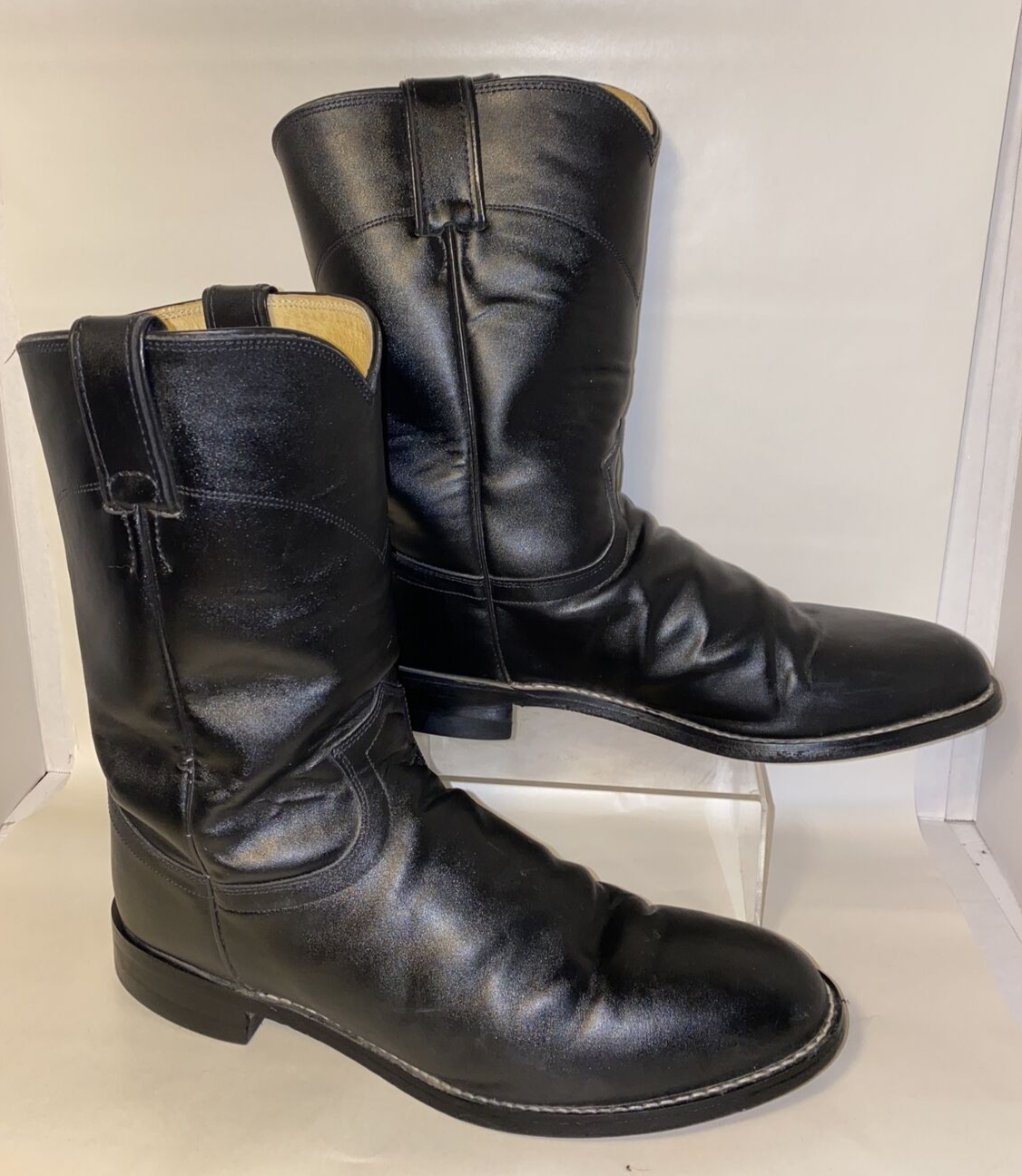 Justin Men's Black Kipskin Classic Leather Roper Boots Size 8.5 EE ...