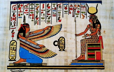 Goddess Maat with Goddes Hathour. 14 "x10" .Hand made, Egypt Papyrus | eBay