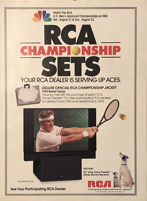 1993 RCA Home Theater Big Screen TV PRINT AD Tennis VTG 1990s Nipper ...