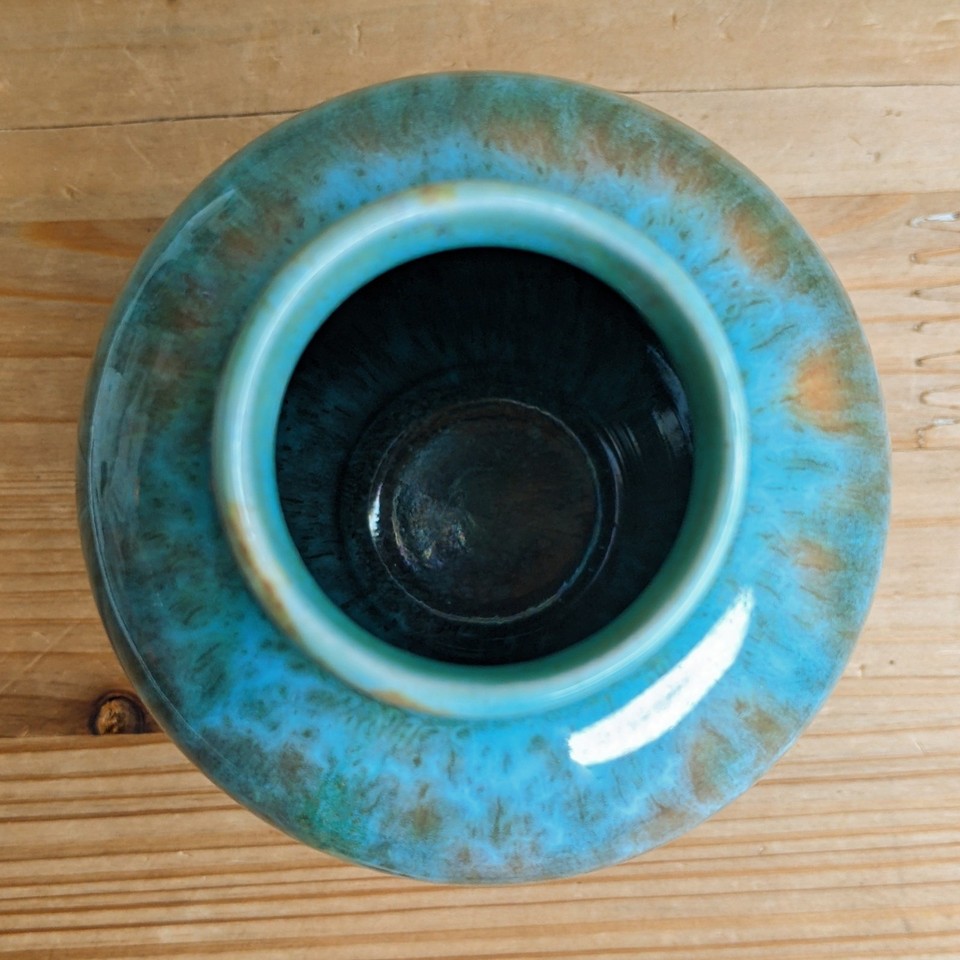 Vintage Drip Glaze Vase Greeny-Blue Art Deco Ceramic Dripware Retro ...